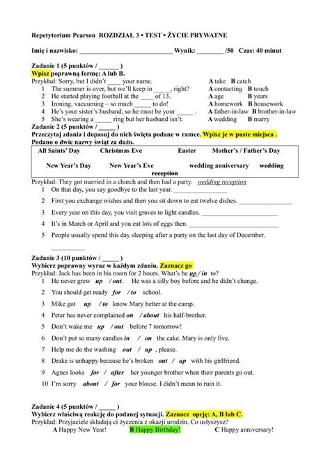 Sprawdzian Z Angielskiego Klasa 8 Unit 4 Repetytorium ósmoklasisty