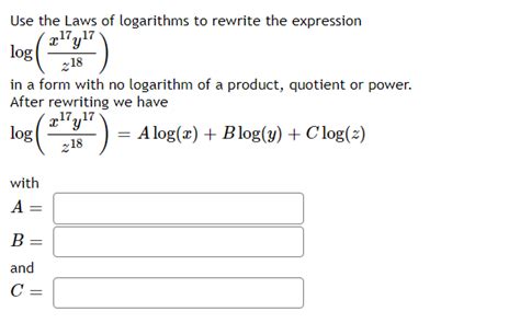 Solved Use The Laws Of Logarithms To Rewrite The Expression Chegg Com