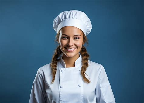 Skilled Chef Assistant On Solid Blue Background Premium Ai Generated Image