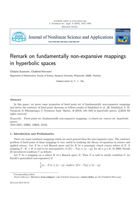 Pdf Remark On Fundamentally Non Expansive Mappings In Hyperbolic Spaces