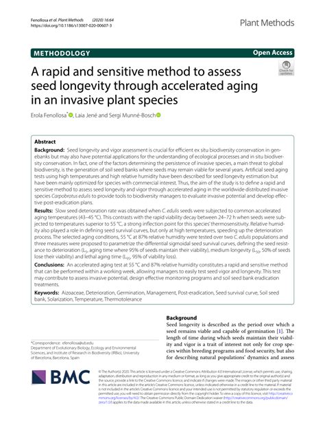PDF A Rapid And Sensitive Method To Assess Seed Longevity Through Accelerated Aging In An