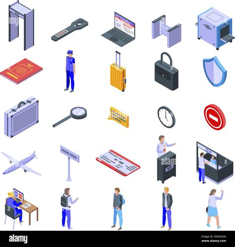 Passport Control Icons Set Isometric Set Of Passport Control Vector