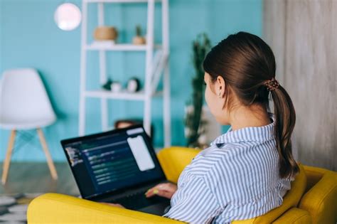 Premium Photo Modern Young Female Programmer Is Writing Program Code