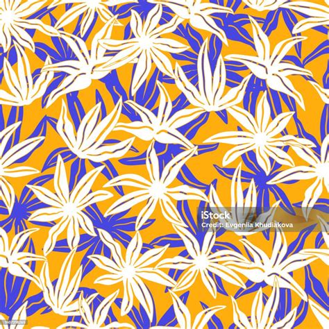 양식화 된 열대 꽃과 잎 꽃 이음새가 없는 무늬 식물 모양의 현대적인 추상적 인 인쇄물 다채로운 그루비 벡터 배경 0명에 대한 스톡 벡터 아트 및 기타 이미지 Istock