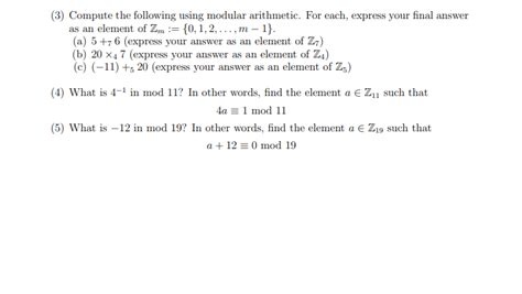Solved 3 ﻿compute The Following Using Modular Arithmetic