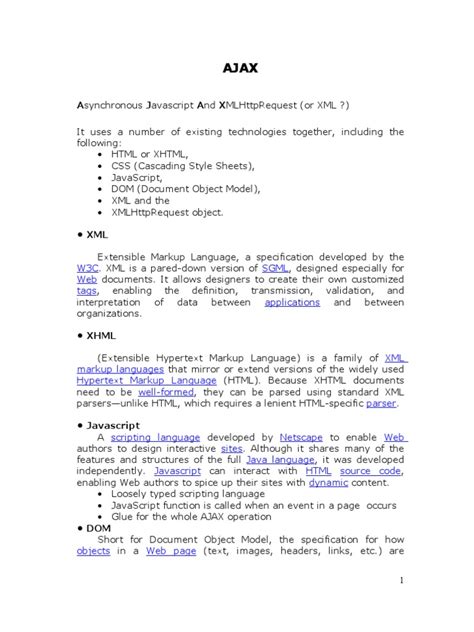 asynchronous javascript and xmlrequest or xml w3c sgml web