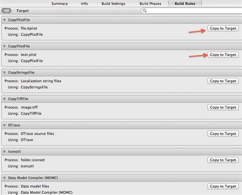 Ios What Is `copy To Target` In Build Rules In Xcode Stack Overflow