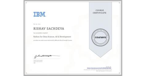 Completion Certificate For Python For Data Science Ai And Development Rishav Sachdeva