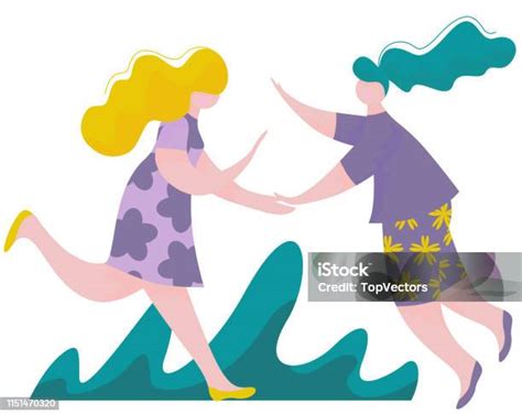 서로에 게 높은 다섯을 주는 두 행복 아름 다운 여자 재미 인간의 상호 작용 우정 팀워크 협력 벡터 일러스트 레이 션 명랑한에 대한 스톡 벡터 아트 및 기타 이미지 Istock
