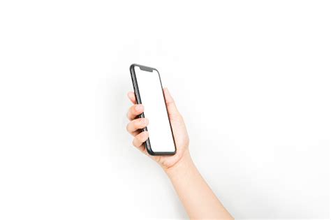 핸드 홀딩 핸드 폰 모형을 위한 빈 흰색 화면이 있는 스마트폰 손에 대한 스톡 사진 및 기타 이미지 손 스마트폰 흰색 배경 Istock