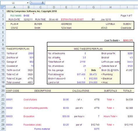 House Construction House Construction Excel Spreadsheet