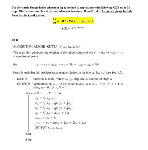 Solved Use The Classic Runge Kutta Shown In Fig 1 Method