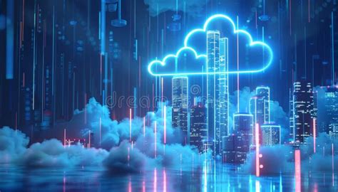 Futuristic Cityscape With Glowing Clouds And Data Streams Concept Of Digital Transformation By