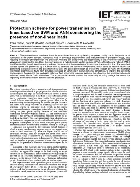 Iet Generation Trans Dist 2017 Koley Protection Scheme For Power Transmission Lines Based