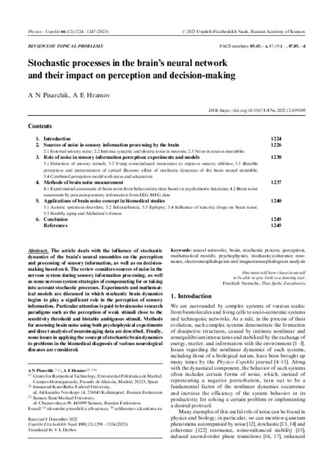 Pdf Stochastic Processes In The Brains Neural Network And Their