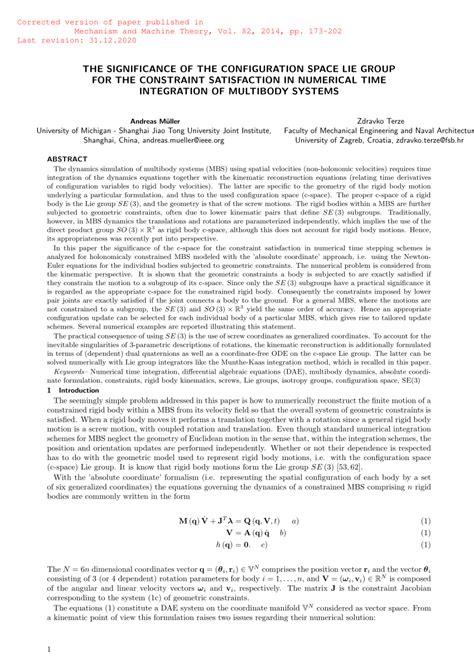 Pdf The Significance Of The Configuration Space Lie Group For The Constraint Satisfaction In
