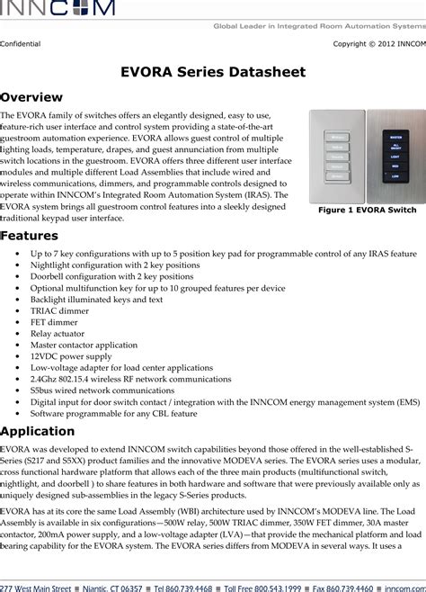 Inncom 202111txr Switch User Manual Evora Datasheet V2 0