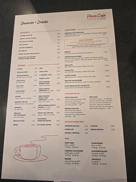 Plaza Cafe Downtown Menu Updated For 2025