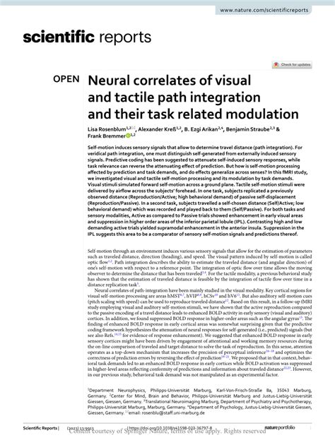 Pdf Neural Correlates Of Visual And Tactile Path Integration And Their Task Related Modulation