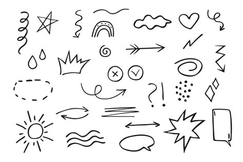 Doodle Elements Sketch Underline Accent Arrow Shape Set Highlight Speech Bubble Underline