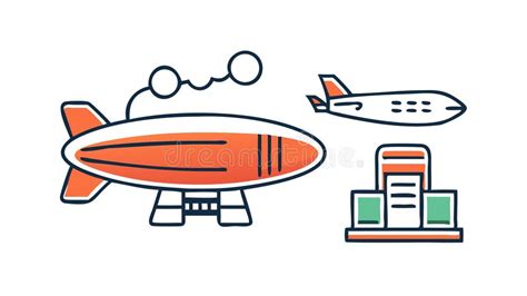 Orange Blimp With Airplane Mixed Air Transport Vector Design