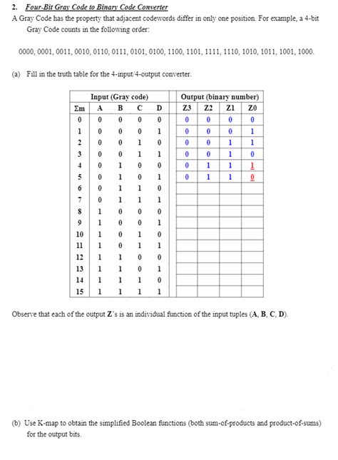 Solved 2 Four Bit Gray Code To Binary Code Converter A Gray