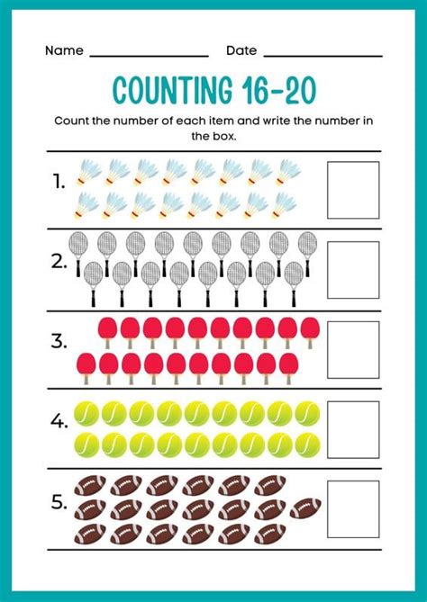Fun Kindergarten Counting 16 20 Math Worksheet Templates By Canva
