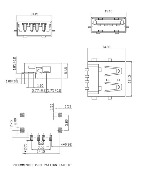 Surface Mount Degree Usb A Type Pin Female Socket Connector
