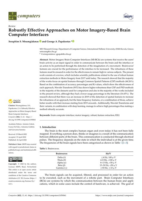 Pdf Robustly Effective Approaches On Motor Imagery Based Brain