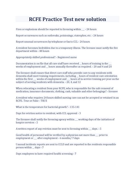 Rcfe Practice Test New Solution Exams Nursing Docsity