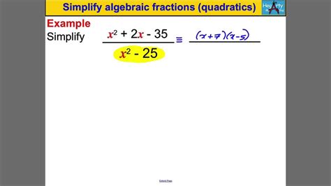 Simplify Algebraic Fractions Involving Quadratics Youtube