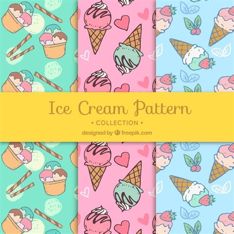 손으로 그린 아이스크림 패턴 선택 무료 벡터