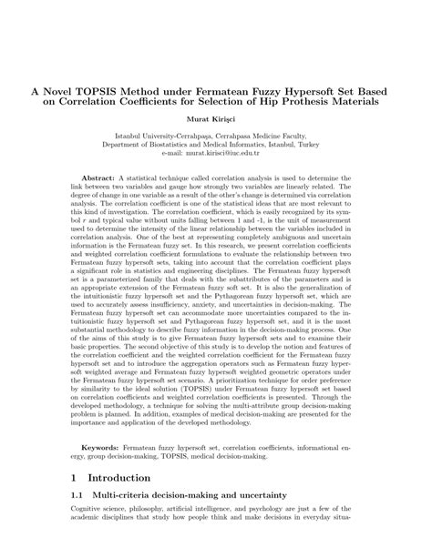 PDF A Novel TOPSIS Method Under Fermatean Fuzzy Hypersoft Set Based