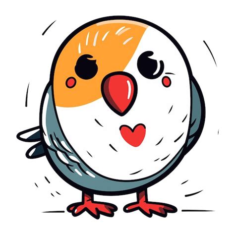 귀여운 만화 새 백색 배경에 고립 된 ⁇ 터 일러스트레이션 프리미엄 Ai 생성 벡터