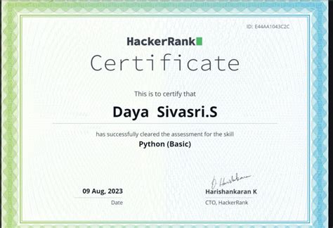 Daya Sivasri On Linkedin Completed Hackerrank Pythonbasics