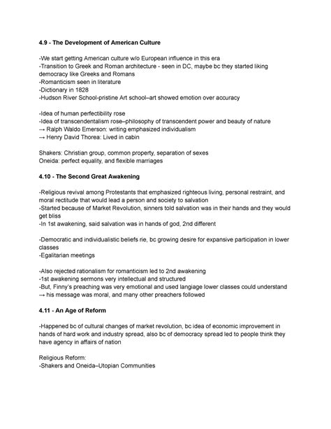 Apush Test 3 Review Guide 4 The Development Of American Culture We