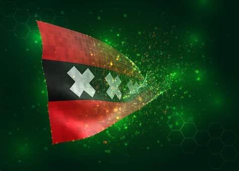 다각형 및 데이터 번호와 녹색 배경에 벡터 3d 플래그에 암스테르담 프리미엄 벡터