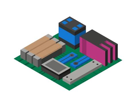 Premium Vector Isometric Circuit Board With Electronic Components Computer Chip Technology