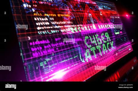 Cyberattack On Computer Screen Cyber Attack Security Breach And Russian Hacker Abstract