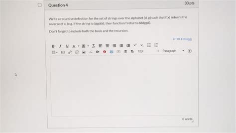 Solved Question Pts Write A Recursive Definition For Chegg