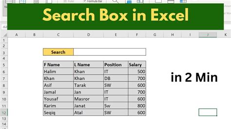 How To Create A Search Bar In Excel In Two Minutes Youtube