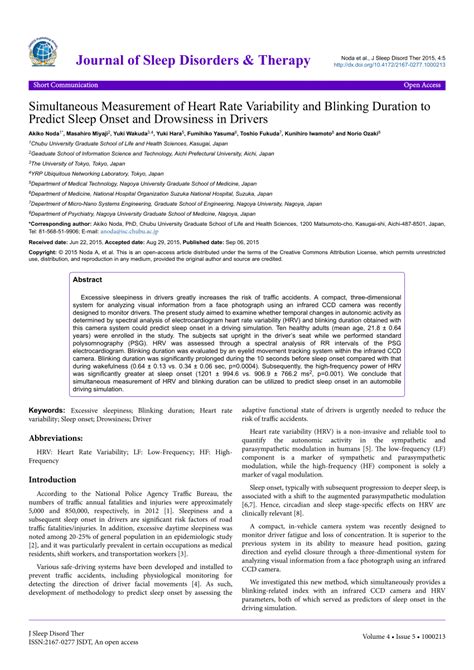 Pdf Simultaneous Measurement Of Heart Rate Variability And Blinking Duration To Predict Sleep
