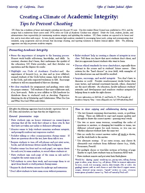 Tips To Prevent Cheating Pdf Academic Integrity Integrity