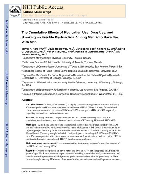 Pdf The Cumulative Effects Of Medication Use Drug Use And Smoking
