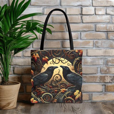 Gothic Crow Tote Bag Black Bird Goth Handbag Spooky Medieval Gothic