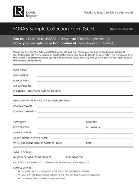 Fillable Online Fobas Sample Collection Form Fax Email Print Pdffiller