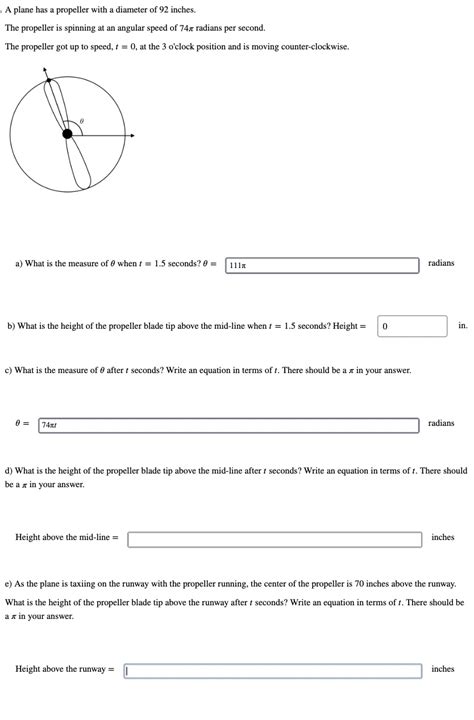 solved a plane has a propeller with a diameter of 92
