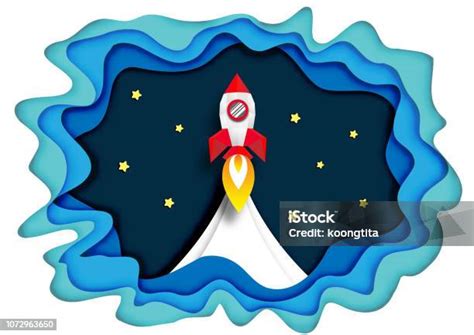 우주선 발사 공간을 추상적인 디자인 배경 벡터의 종이 예술 개념에 대한 스톡 벡터 아트 및 기타 이미지 개념 그림자 깊은 Istock