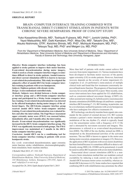 Pdf Braincomputer Interface Training Combined With Transcranial Direct Current Stimulation In