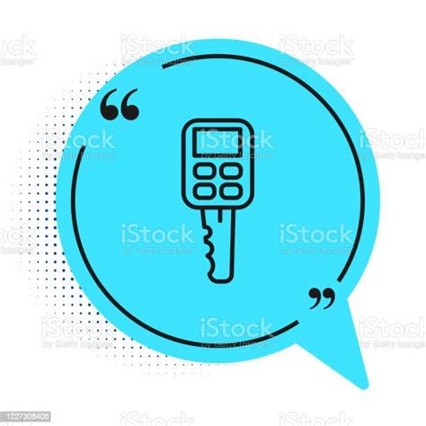 흰색 배경에 격리 된 원격 아이콘이있는 검은 색 선 자동차 키 자동차 키 및 경보 시스템 파란색 음성 풍선 기호입니다 벡터 일러스트레이션 검은색에 대한 스톡 벡터 아트 및